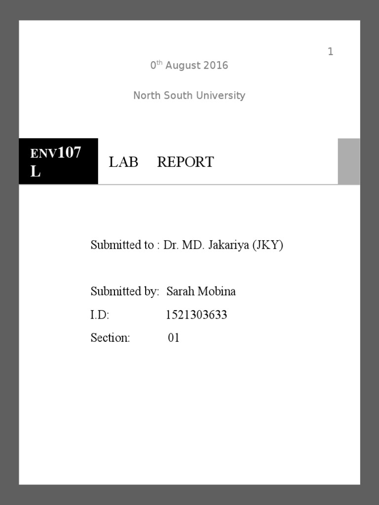 ENV107L Lab Report | PDF | Water Quality | Water