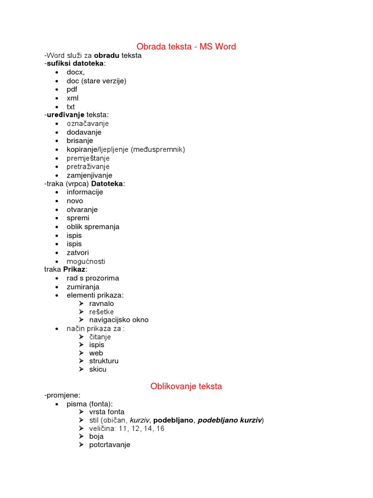 Obrada Teksta - Sazetak Za 1.CP | PDF