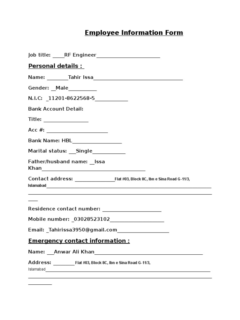 Employee Information Form | PDF