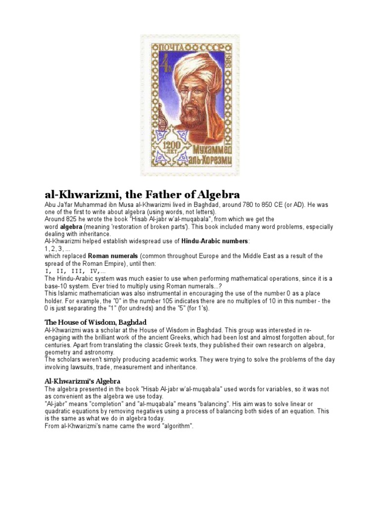 Al-Khwarizmi, The Father of Algebra | PDF