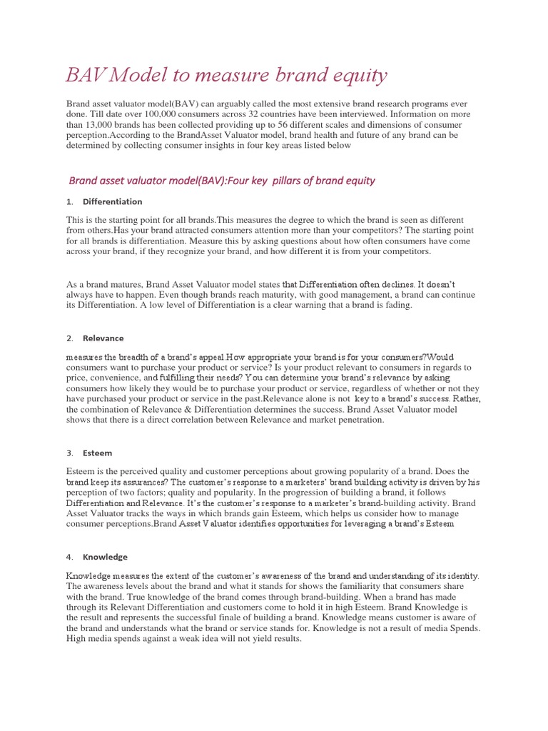 BAV Model for Brand Equity Measurement | PDF | Brand | Self Esteem