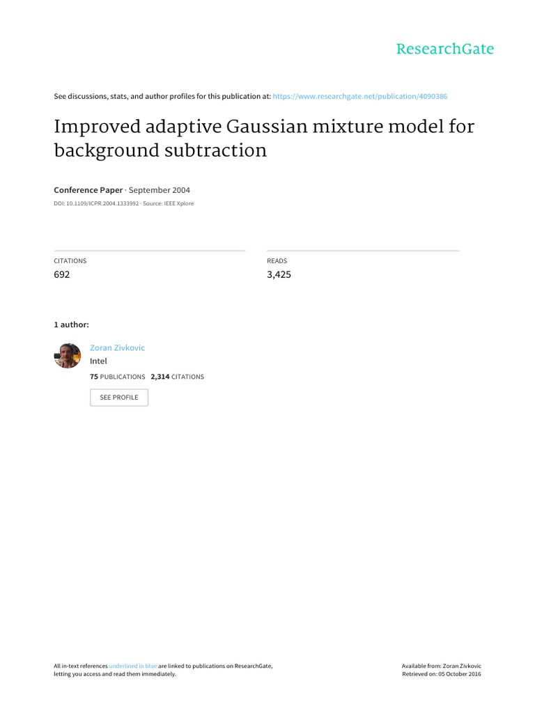 Improved Adaptive Gaussian Mixture Model For Background Subtraction PDF | PDF | Teaching ...