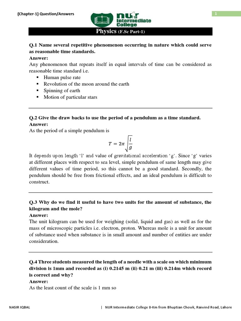 Physics 11th Class Chapter 1 | PDF | Matter | Pendulum