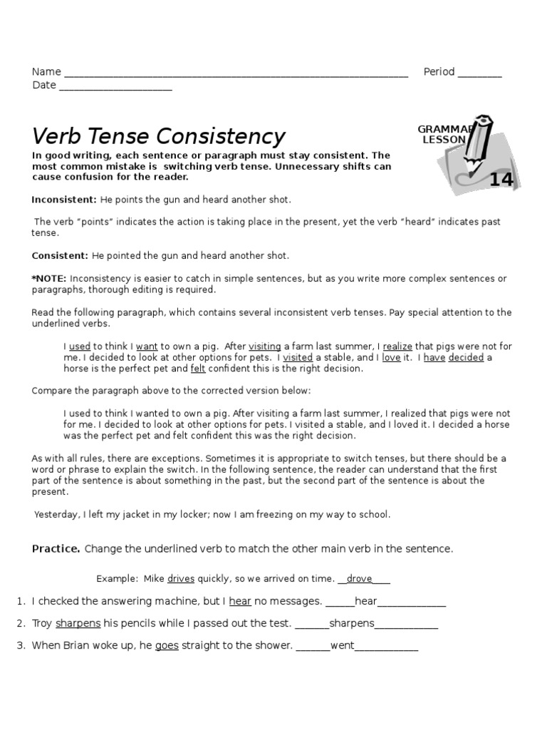 Grammar 14 - Verb Tense Consistency | PDF | Grammatical Tense | Verb