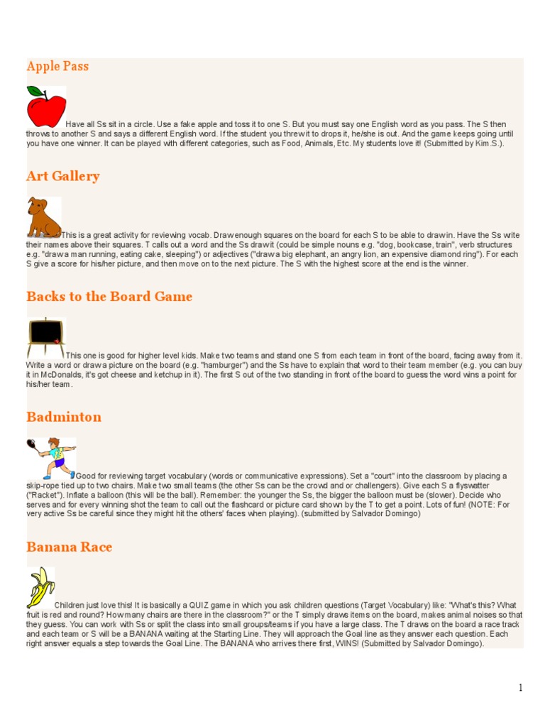 Pass the Apple Vocab Game | PDF | Vocabulary | Languages
