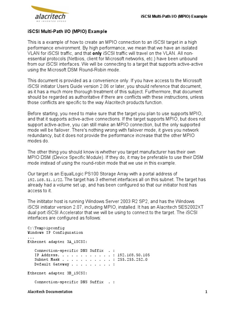 ISCSI Multi-Path-IO MPIO Example | PDF | Gateway (Telecommunications ...