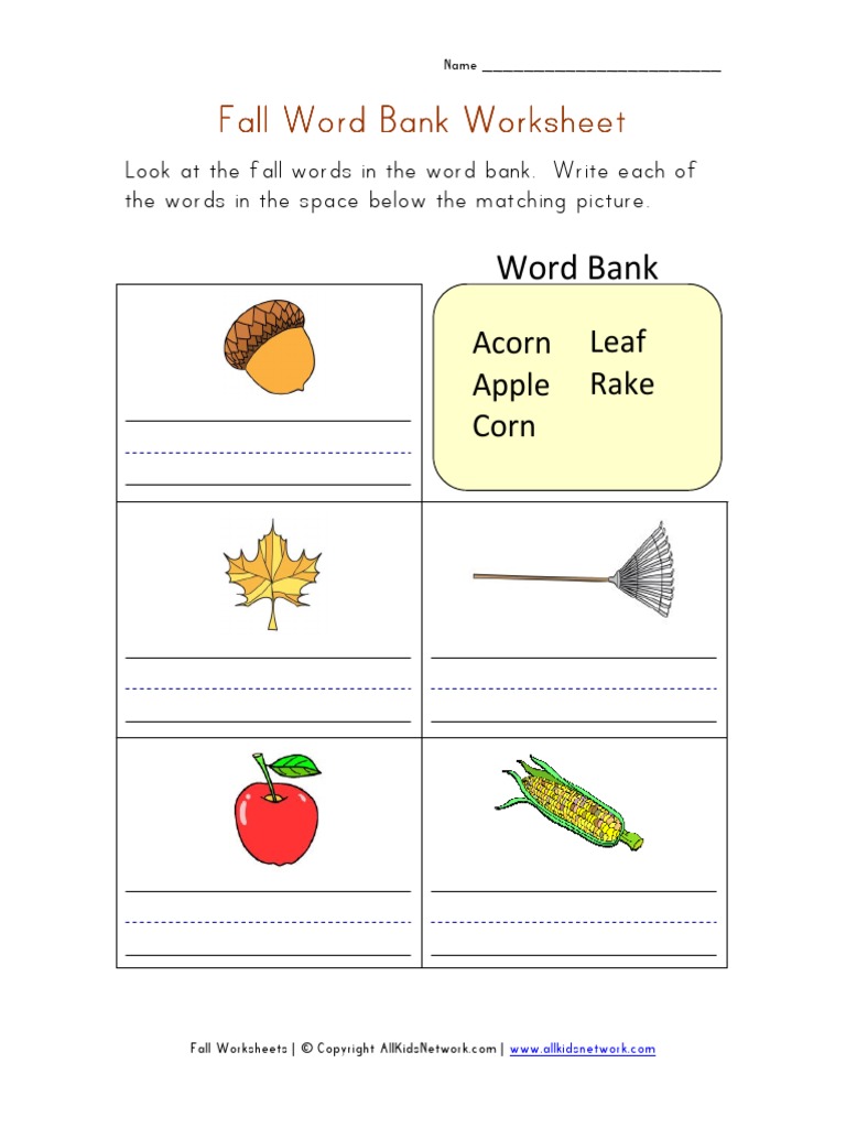 Fall Word Bank Worksheet | PDF