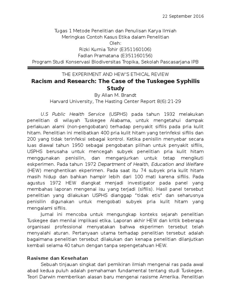 Racism and Research The Case of The Tuskegee Syphilis Study | PDF