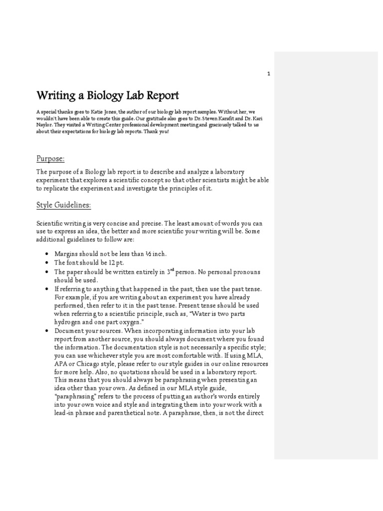 Lab Report Example Biology