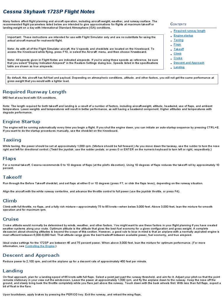 Cessna Skyhawk 172SP Flight Notes: Required Runway Length | Download ...