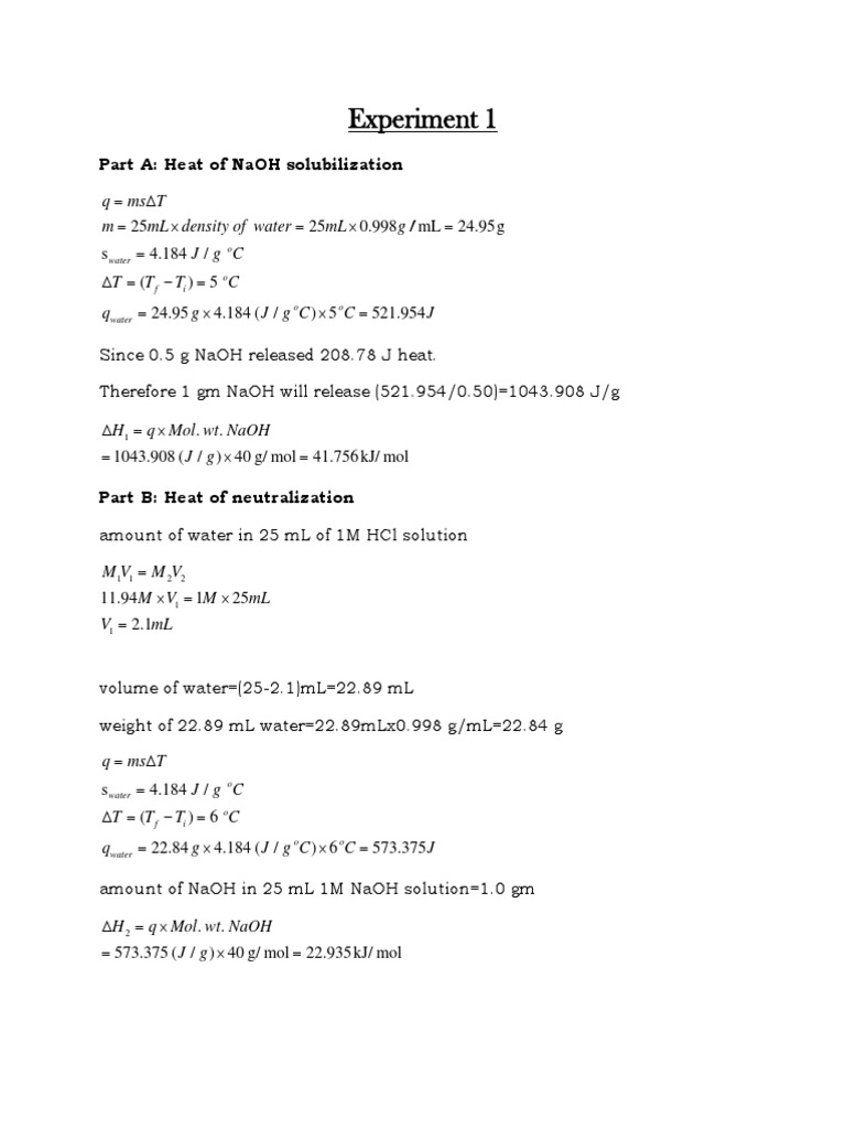 Calculation For Experiments | PDF
