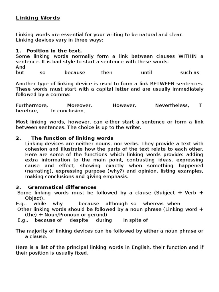 Linking Words Explanation | PDF | Sentence (Linguistics) | Word