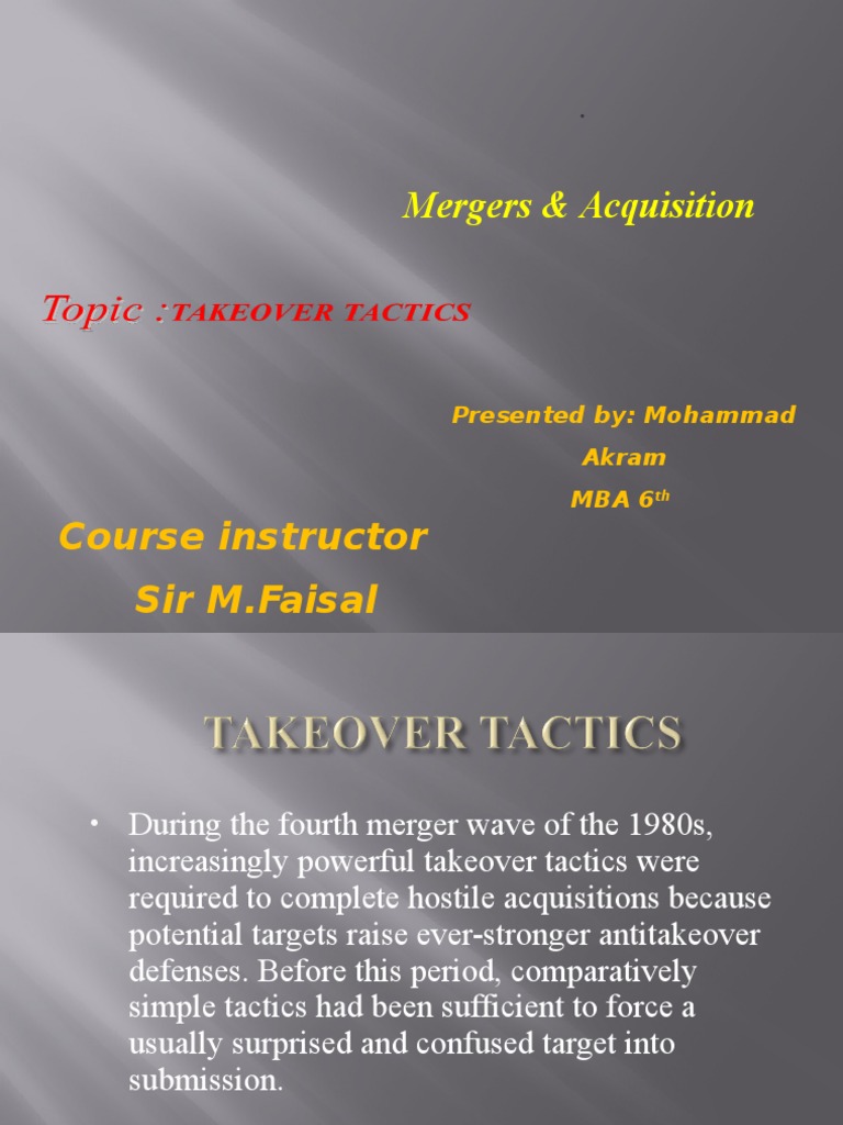 Anti Take Over Tactics Merger and Acquisition | PDF | Takeover | Arbitrage