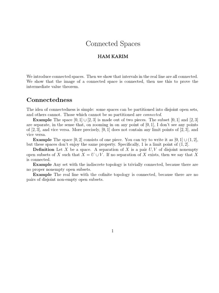 Connected Spaces: Connectedness | PDF | General Topology | Abstract Algebra