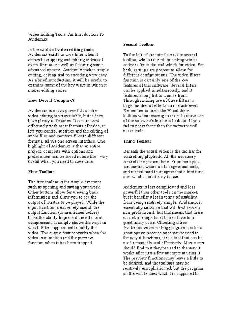 Video Editing Tools | Download Free PDF | Codec | Data Compression