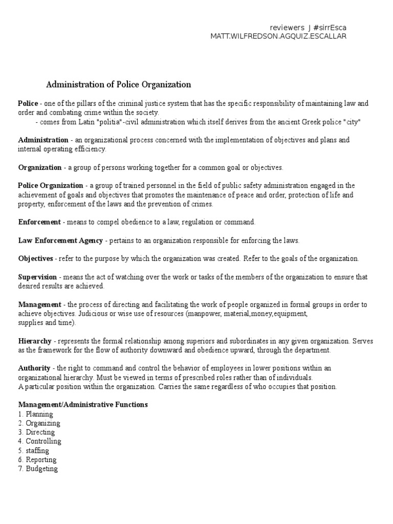 Administration of Police Organization | PDF