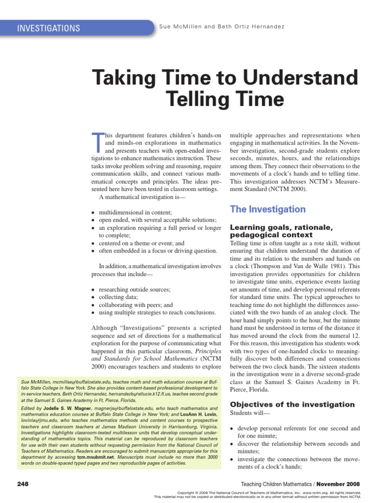 Taking Time To Understand Time | PDF | National Council Of Teachers Of ...