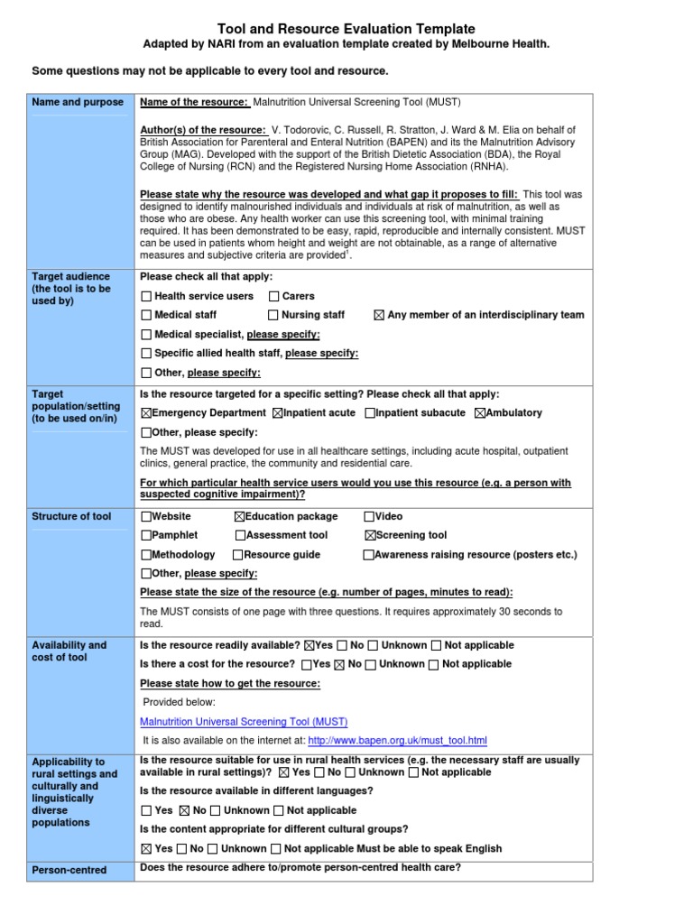 Malnutrition Universal Screening Tool (MUST) | Body Mass Index ...