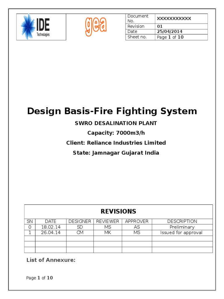 Design Basis For Fire-Fighting System | PDF | Firefighting | Pipe ...
