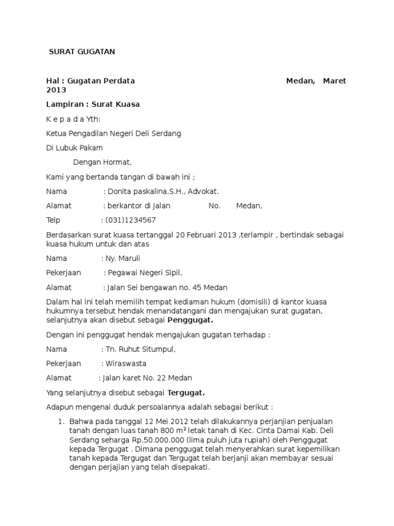 Contoh Surat Gugatan | PDF
