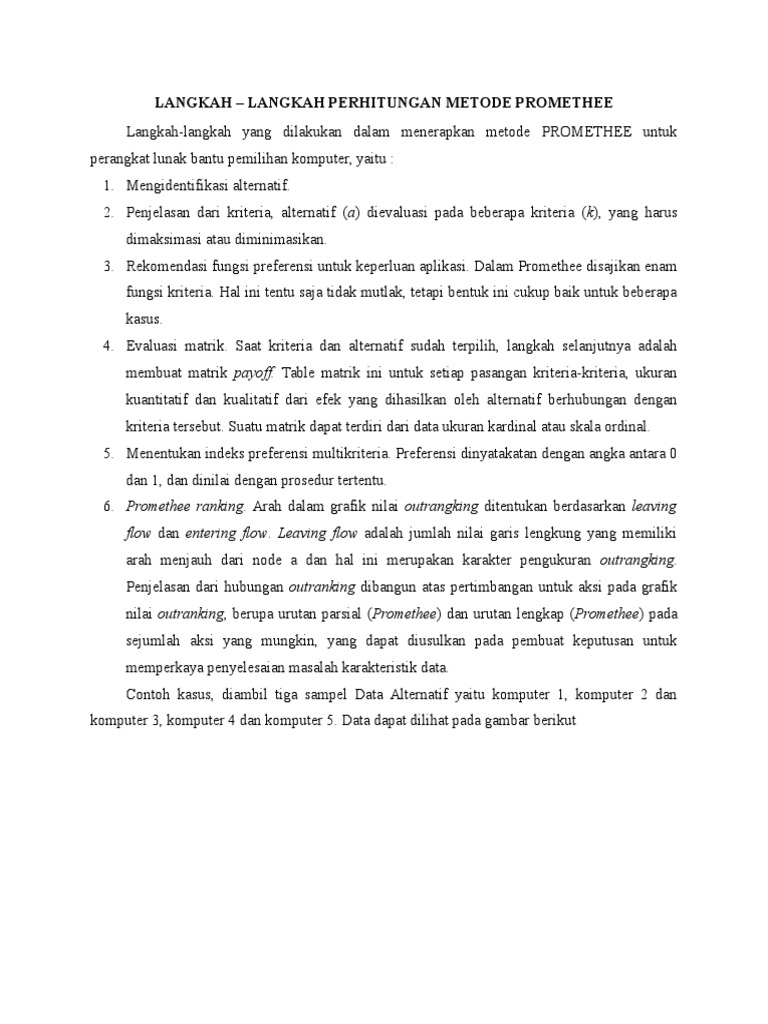 Panduan Metode PROMETHEE | PDF | Metode & Bahan Ajar