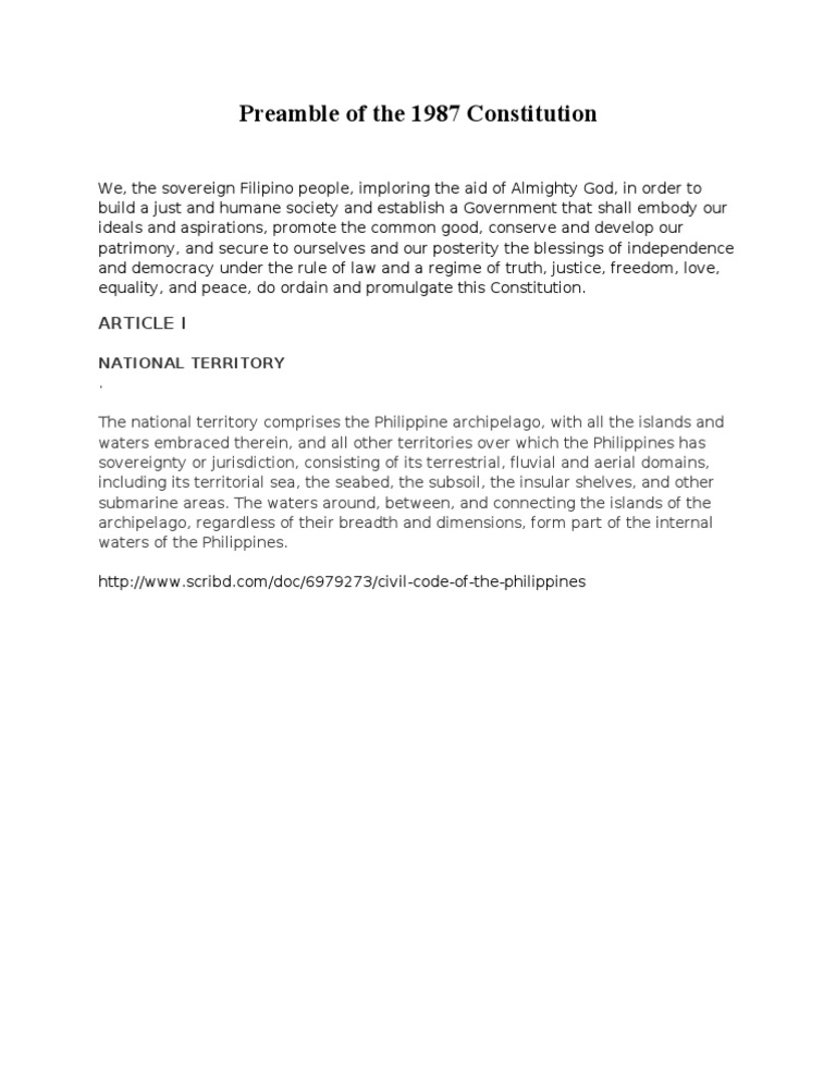 Preamble of The 1987 Constitution | PDF | Constitutional Law ...