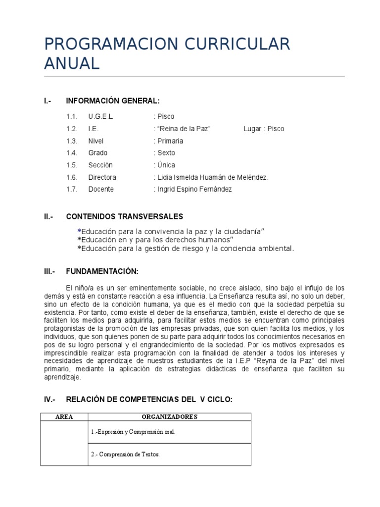 Programacion Anual 6to de Primaria | PDF | Aprendizaje | Science
