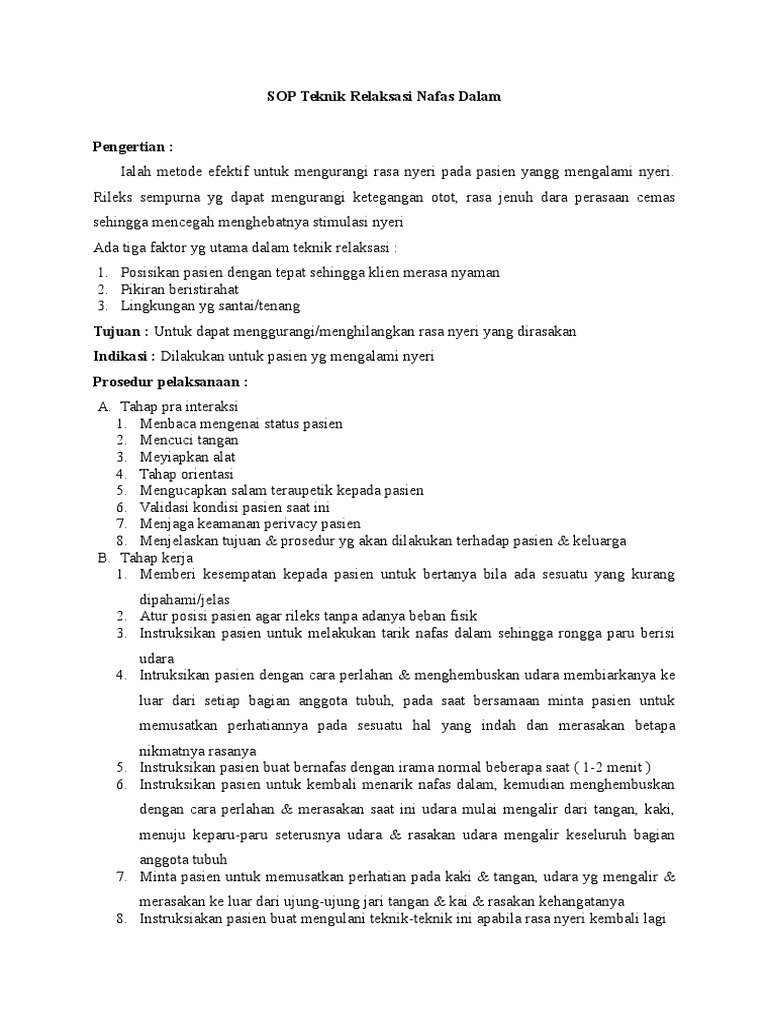 SOP Teknik Relaksasi Nafas Dalam | PDF