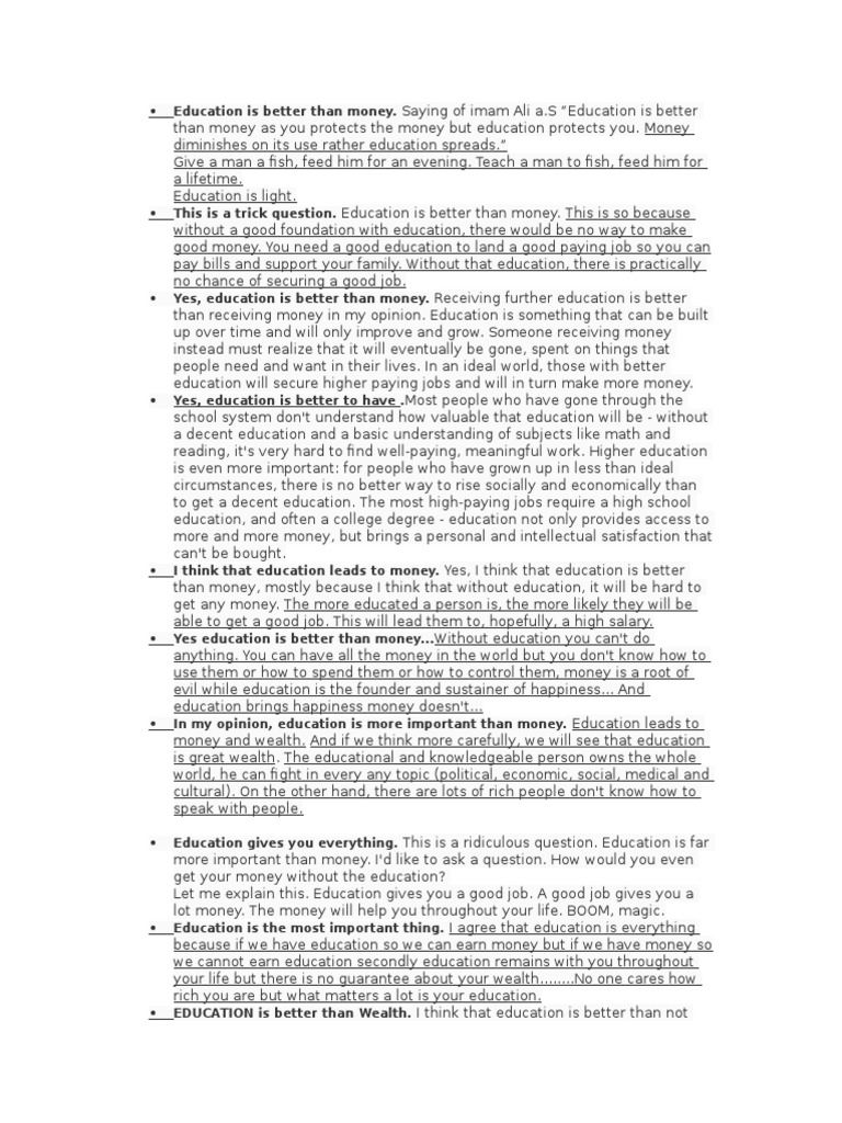 Education is Better Than Money | Teachers | Contentment