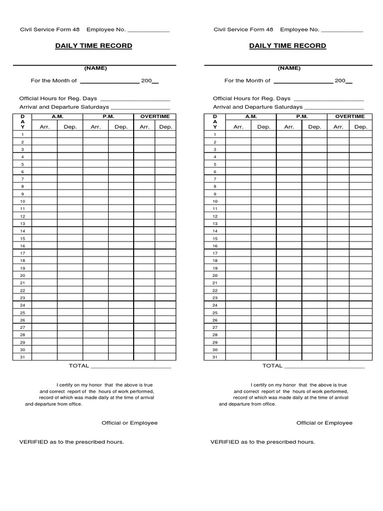 Daily Time Record Template | PDF | Career & Growth | Finance & Money ...