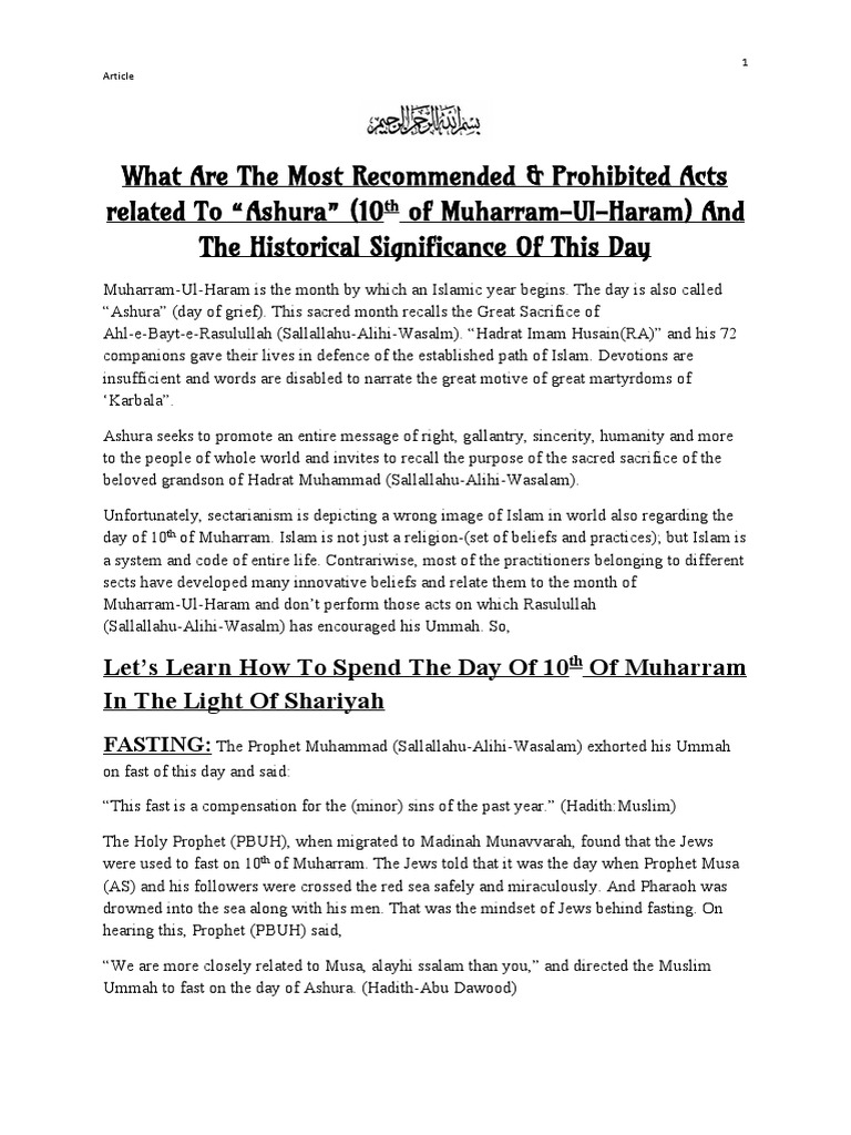 The Most Recommended & Prohibited Acts Related To "Ashura" and The ...