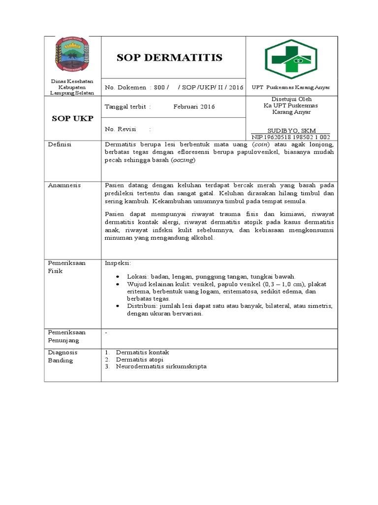 Sop Dermatitis | PDF | Ilmu Sosial | Kesehatan Holistik