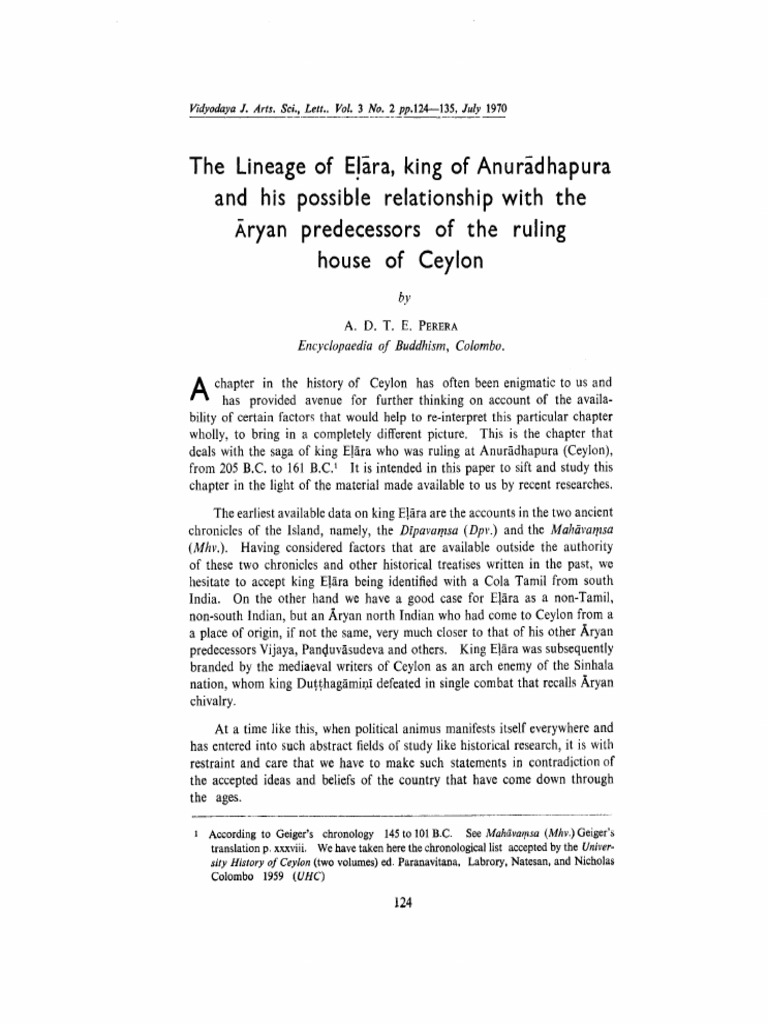 The Lineage of Elara, King of Anuradhapura | PDF