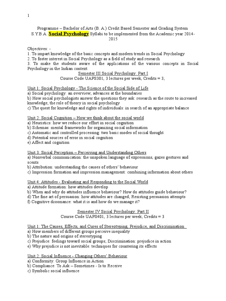 SYBA Psychology Syllabus From2014 15 | PDF | Attitude (Psychology ...