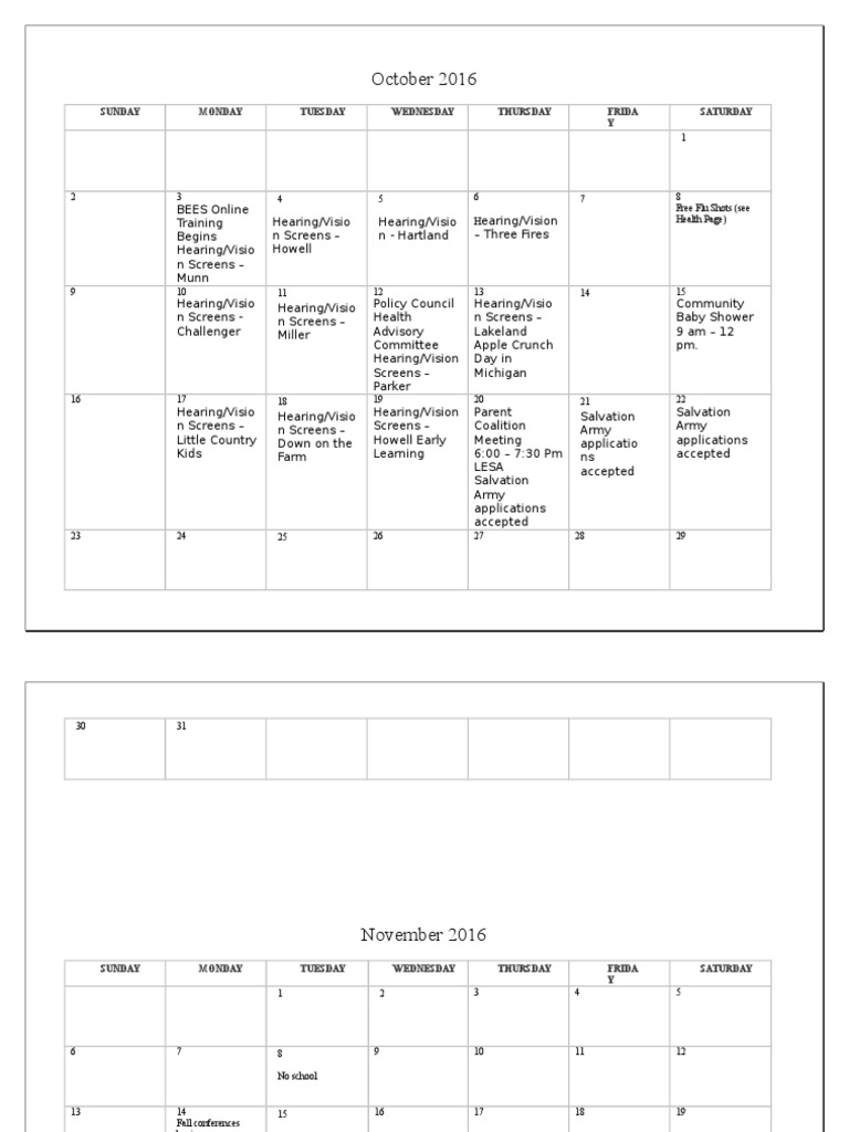 School Events Calendar 2016-2017 | PDF