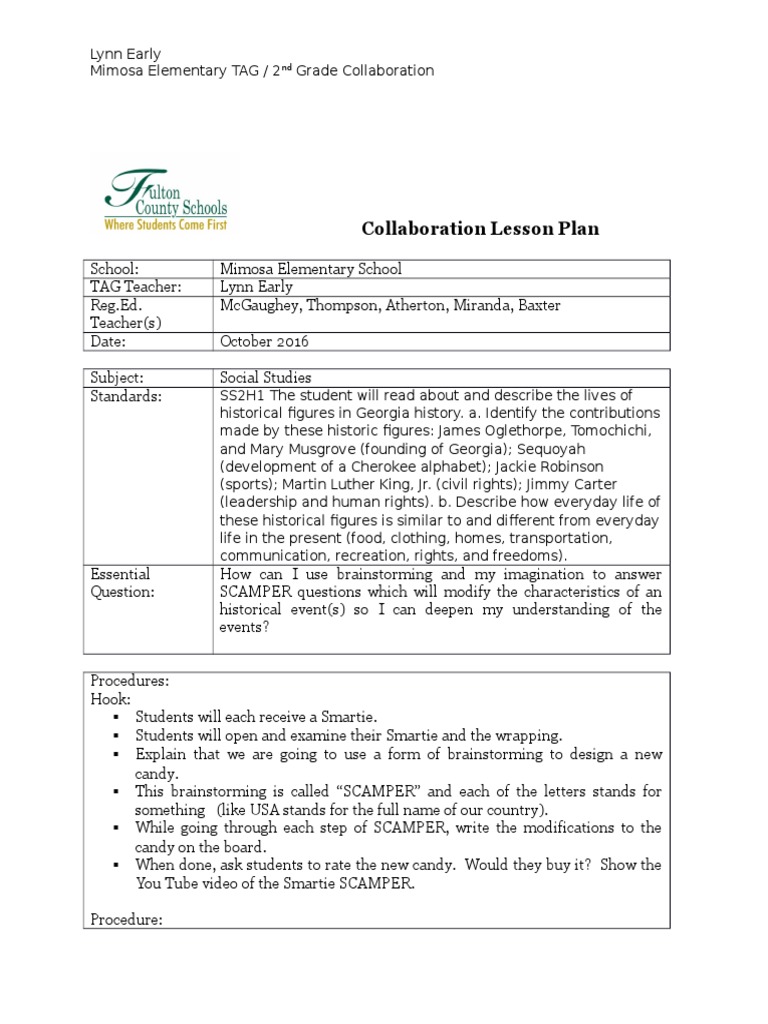 2nd Grade Georgia History SCAMPER | PDF | Educational Assessment | Pedagogy