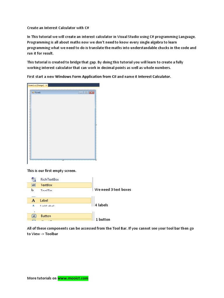 C# (Sharp) Tutorial - Create An Interest Calculator Application | PDF ...