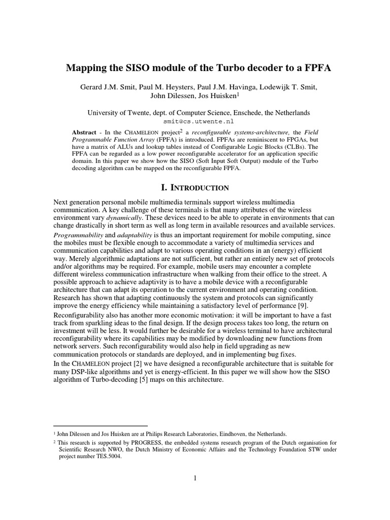 Mapping The SISO Module of The Turbo Decoder To A FPFA | PDF | Forward ...