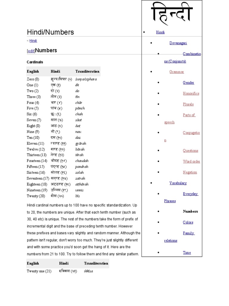 Hindi Numbers | PDF