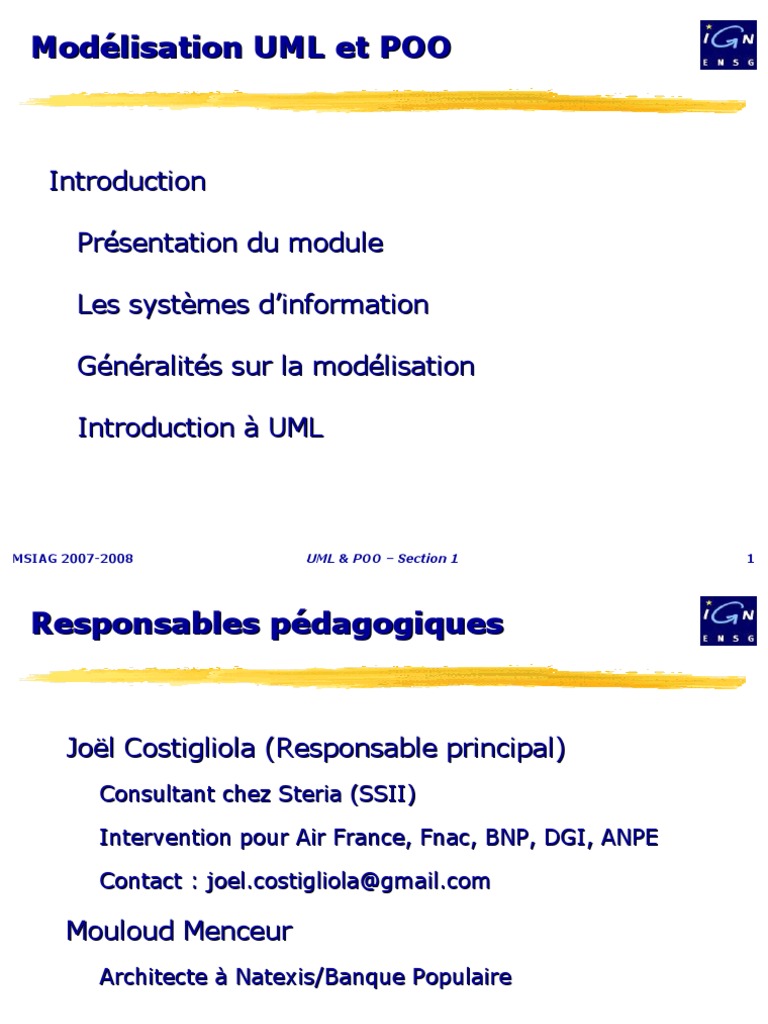 Uml Poo Seance1 Pdf Programmation Orientée Objet Langage De Modélisation Unifié
