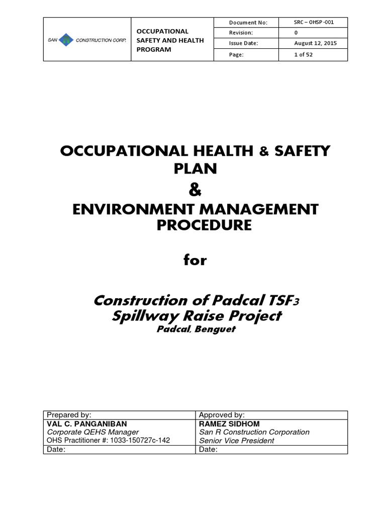 OHS Plan For Spillway Project | PDF | Occupational Safety And Health ...