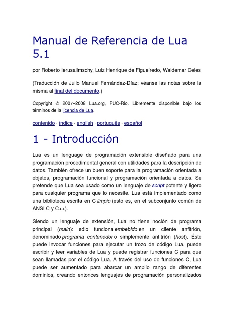 Manual de Referencia de Lua 5 | PDF | Soporte | Lenguaje de programación