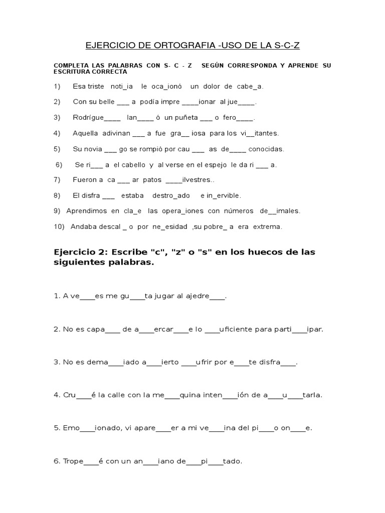 Ejercicios de Ortografía: S, C, Z, B, V | PDF | Lingüística | Idiomas