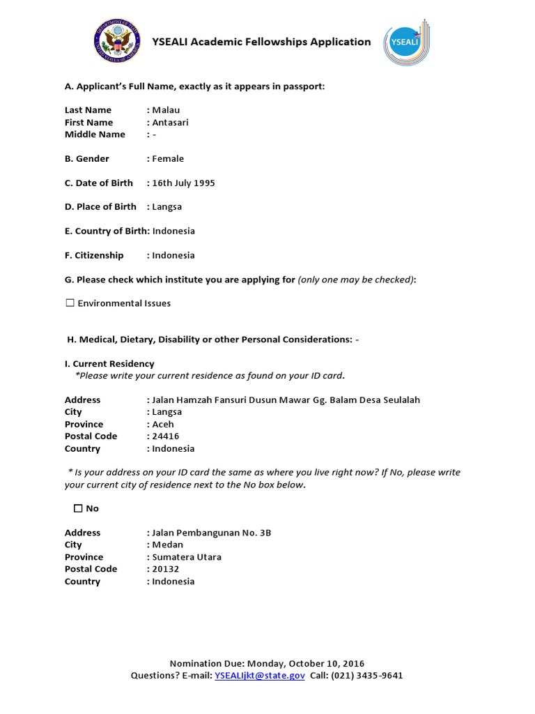 YSEALI Academic Fellowships Application | PDF | Internship | Job Hunting