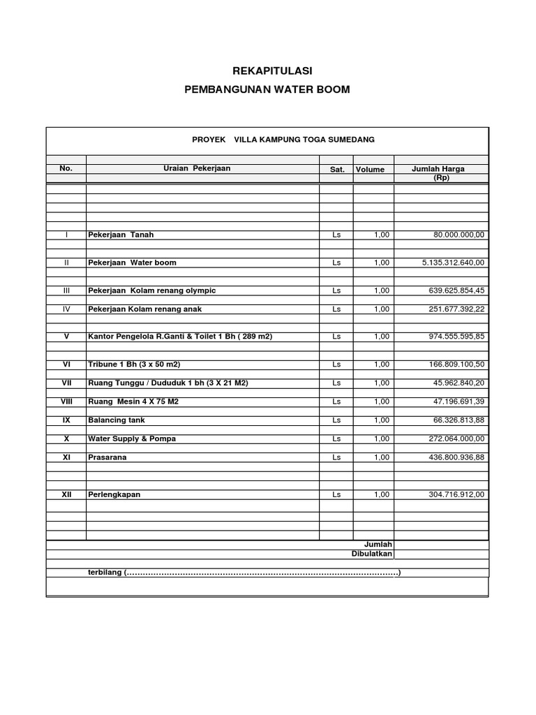 04 Water Boom - Rekap & RAB | PDF | Sains & Matematika | Teknologi & Rekayasa