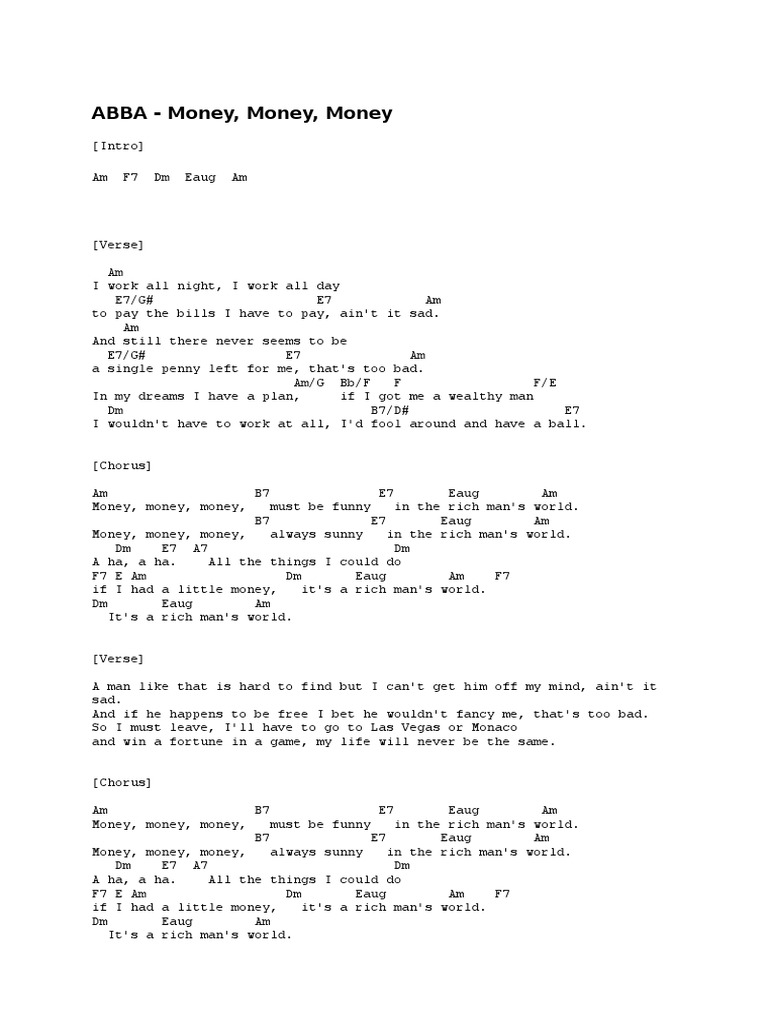 ABBA - Money Money Money Chords | PDF