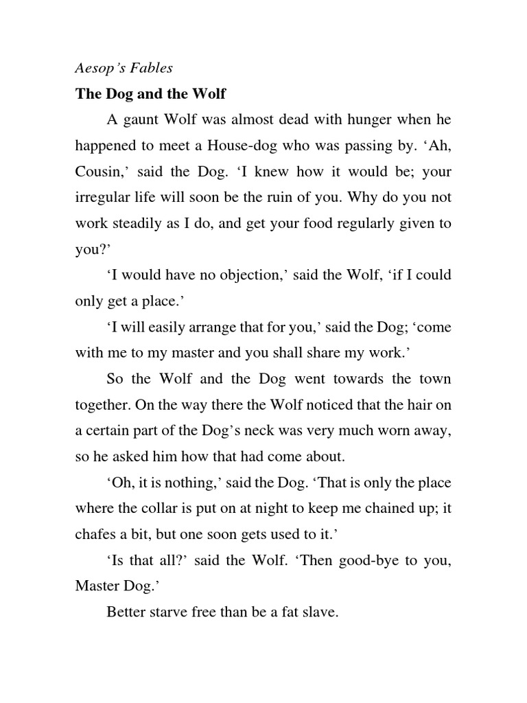 Aesop's Fables - The Dog and The Wolf | PDF