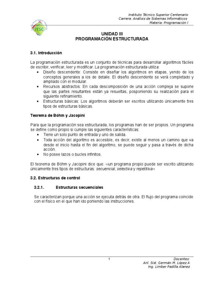 Unidad III Programacion Estructurada | Descargar gratis PDF | Algoritmos | Programación de ...