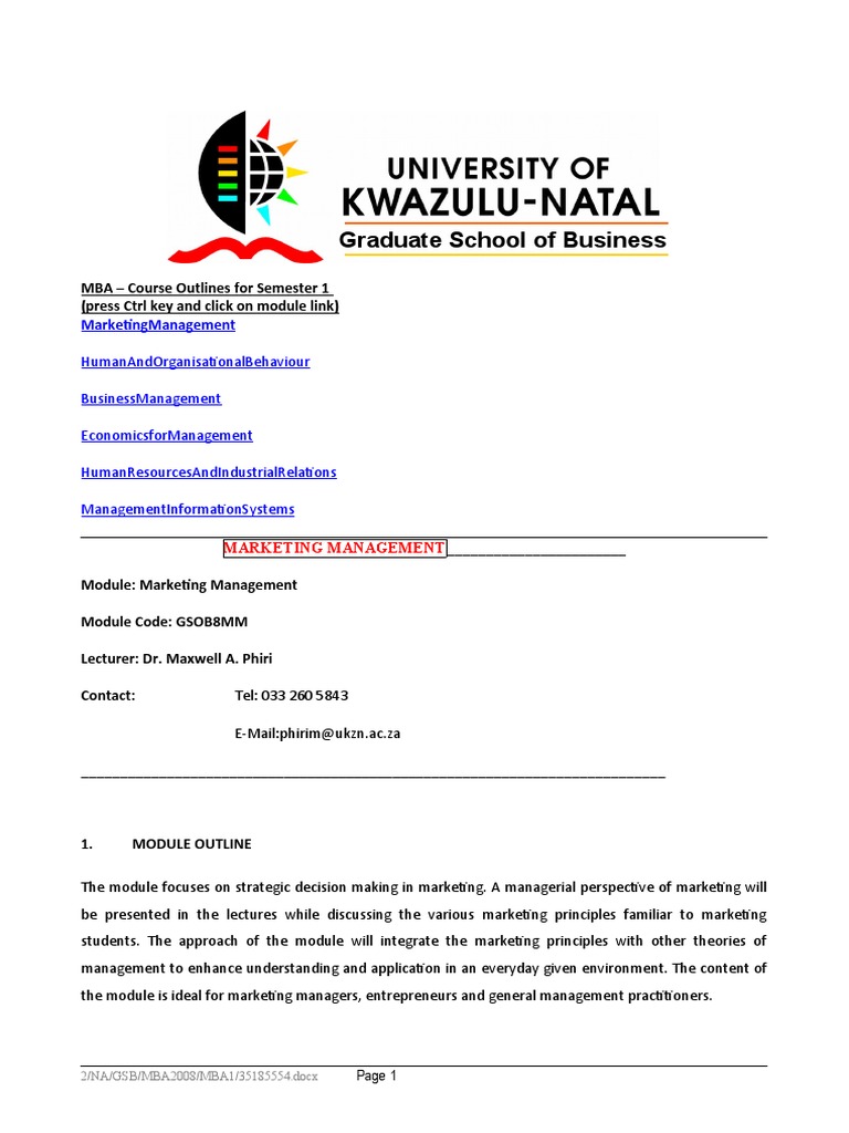 MBA - Course Outlines | PDF | Economics | Marketing