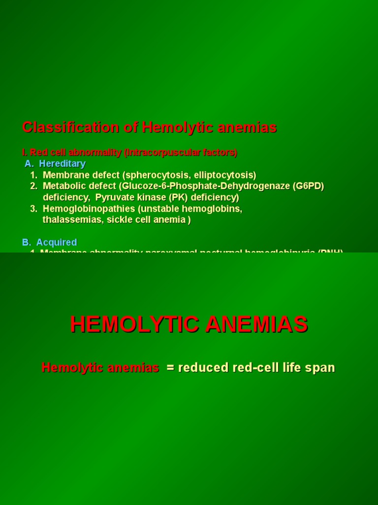 Classification of Hemolytic Anemias | PDF | Anemia | Tissue (Biology)